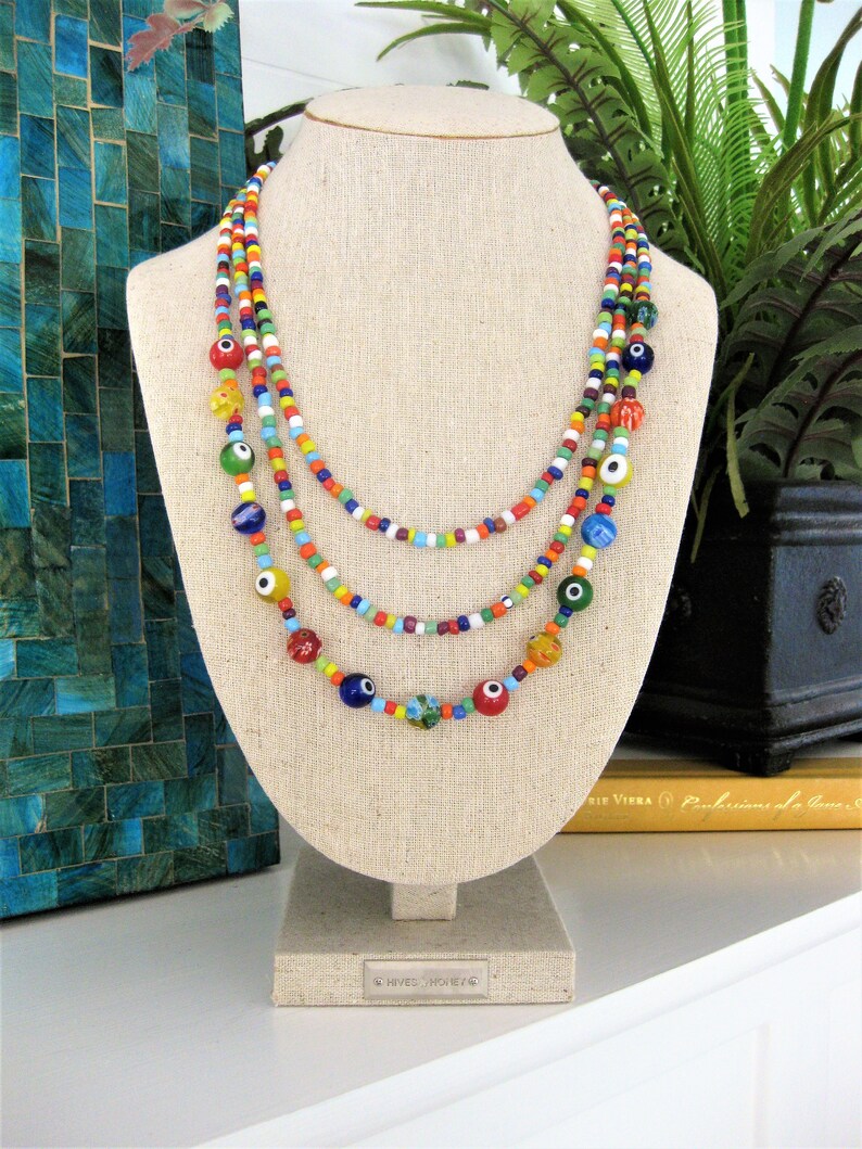 Multi Strand Colorful Beaded Necklace for Women Statement - Etsy