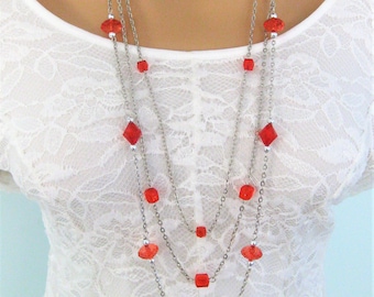 Long Red Necklace | Etsy