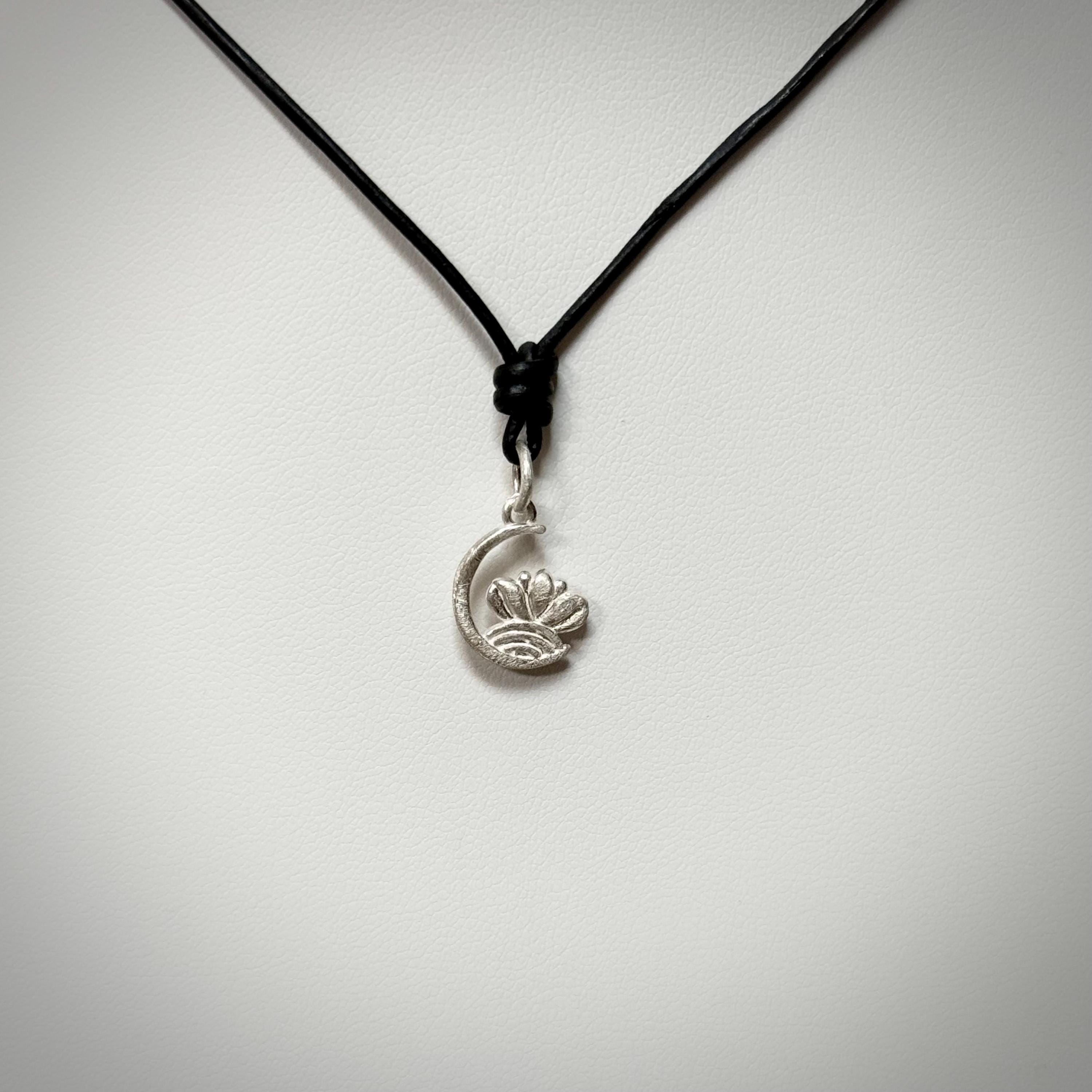 Sterling Silver Lotus Flower Pendant Choker Necklace on Black Leather ...