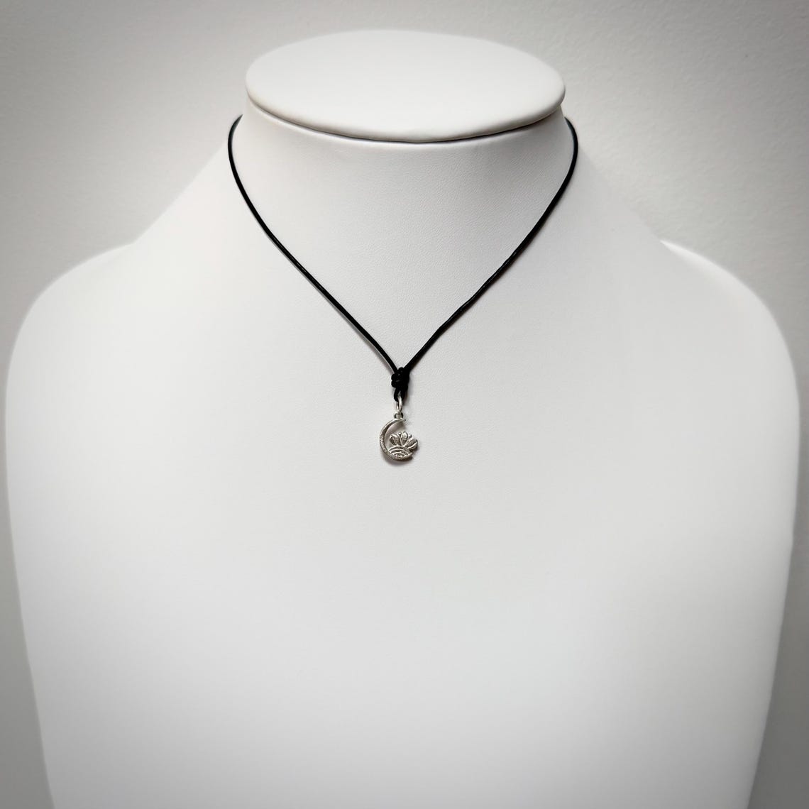 Sterling Silver Lotus Flower Pendant Choker Necklace on Black Leather ...