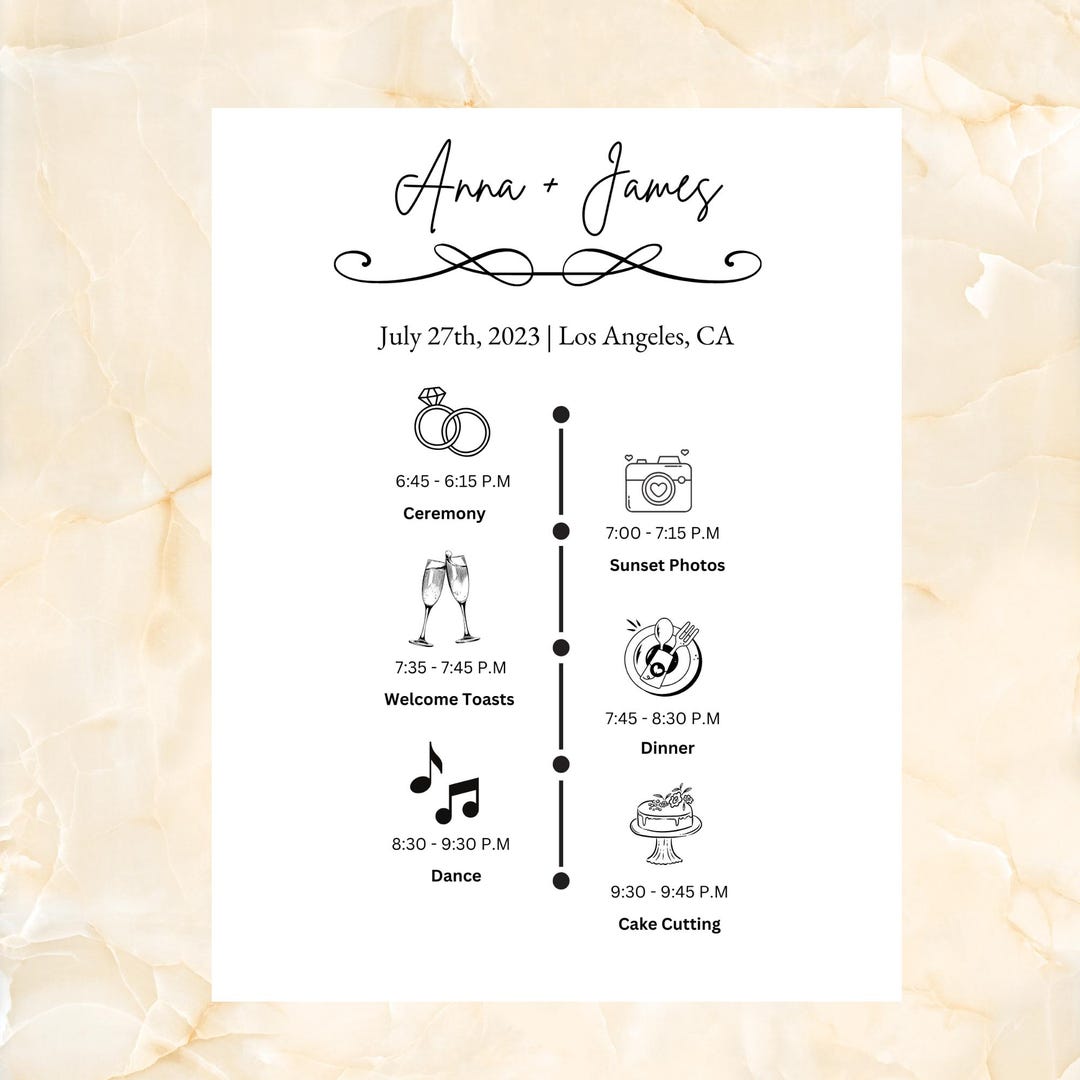 Editable Wedding Day Timeline Wedding Reception Schedule Info Wedding ...
