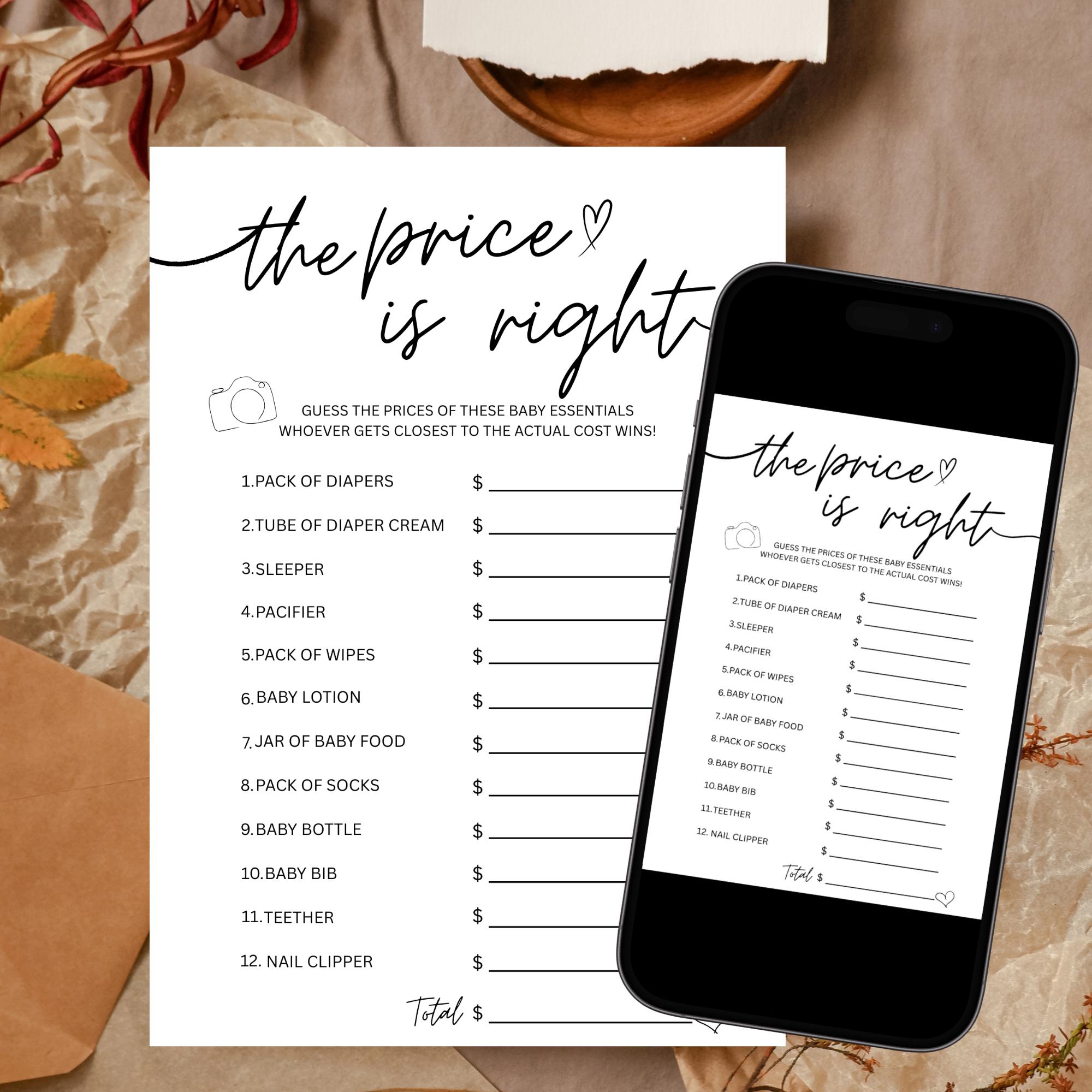 The Price is Right Baby Shower Game | Baby Price is Right | Guess the ...