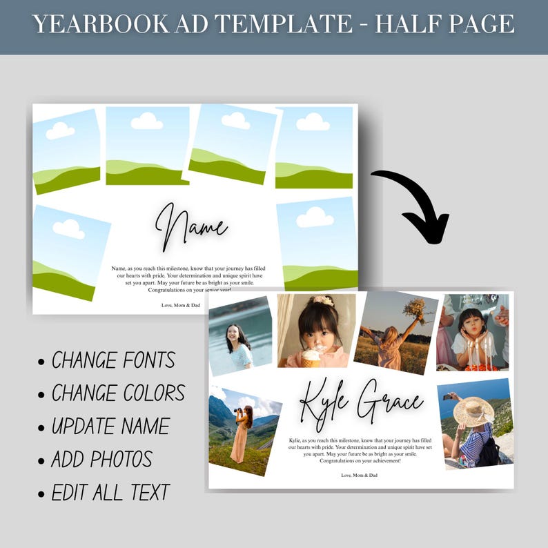 Editable Half Page Yearbook Ad Layout, High School Senior Yearbook Ad ...