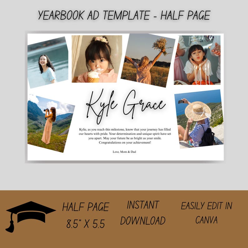 Editable Half Page Yearbook Ad Layout, High School Senior Yearbook Ad ...