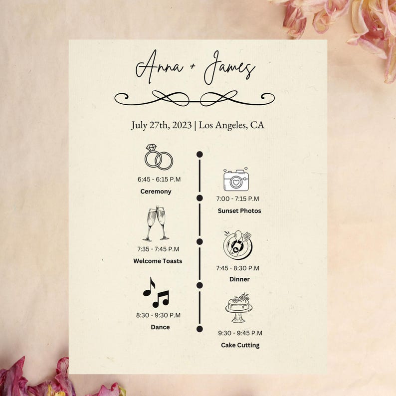 Editable Wedding Day Timeline Wedding Reception Schedule Info Wedding ...