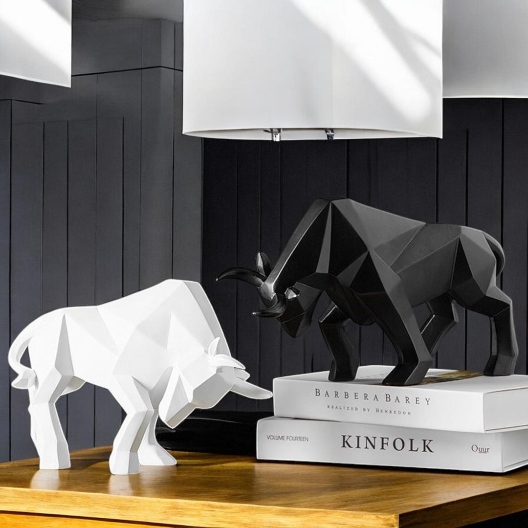 Monochrome Resin Bull Figurine - Elegant Black and White Bull Statue ...