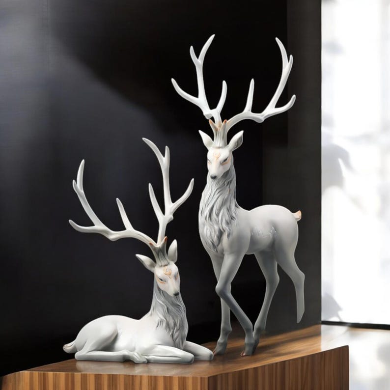Nordic Deer Statue Set: Luxury Resin Elk Figurines - Etsy