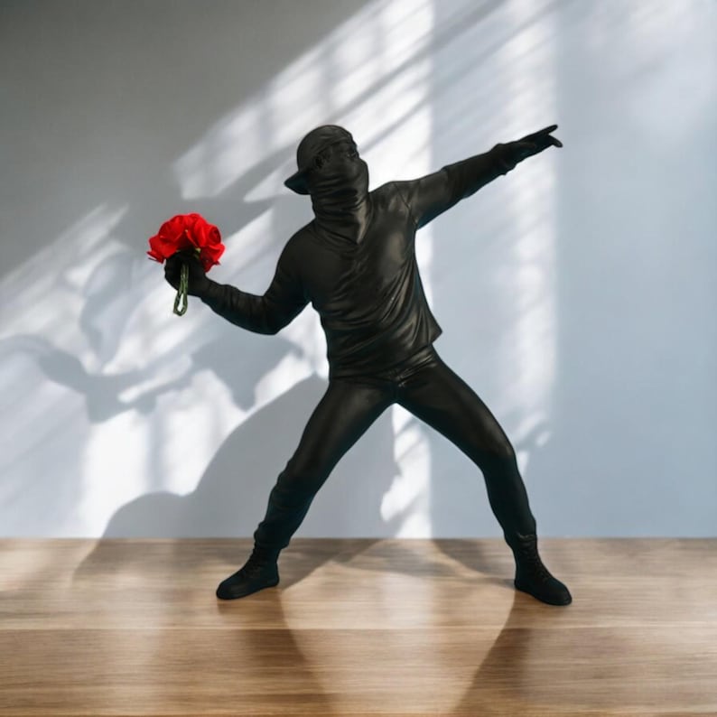 Banksy Flower Thrower Statue: Graffiti-inspired Pop Art Sculpture - Etsy