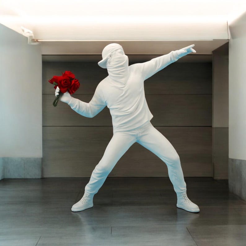 Banksy Flower Thrower Statue: Graffiti-inspired Pop Art Sculpture - Etsy
