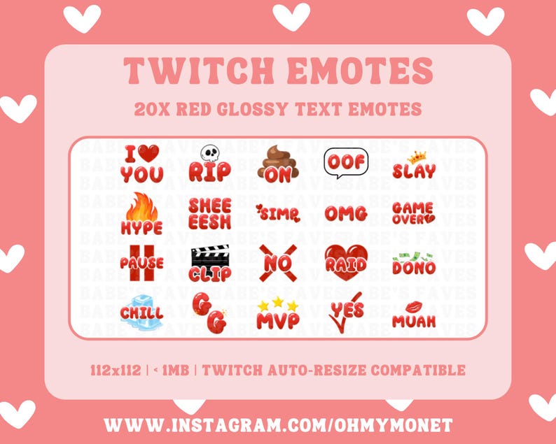 20x Red Glossy Text Twitch Emotes - Etsy