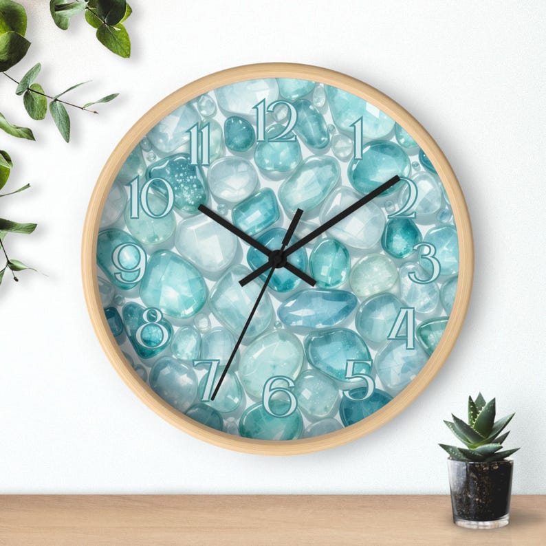 Watercolor Sea Glass Wall Clock, Coastal Aqua Blue Clock, Ocean ...
