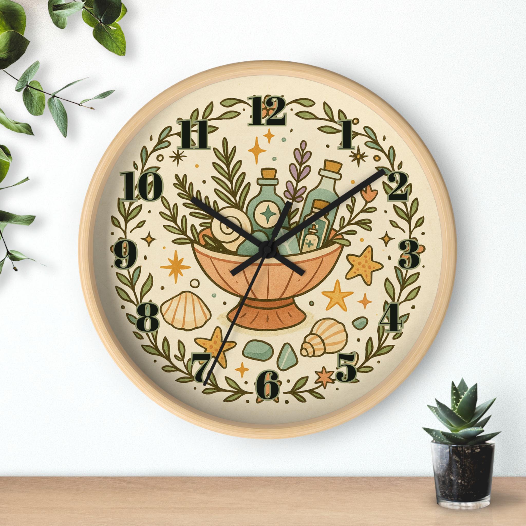 Coastal Cottagecore Witch Clock, Enchanted Seashell Bowl Folk Art, Sea ...