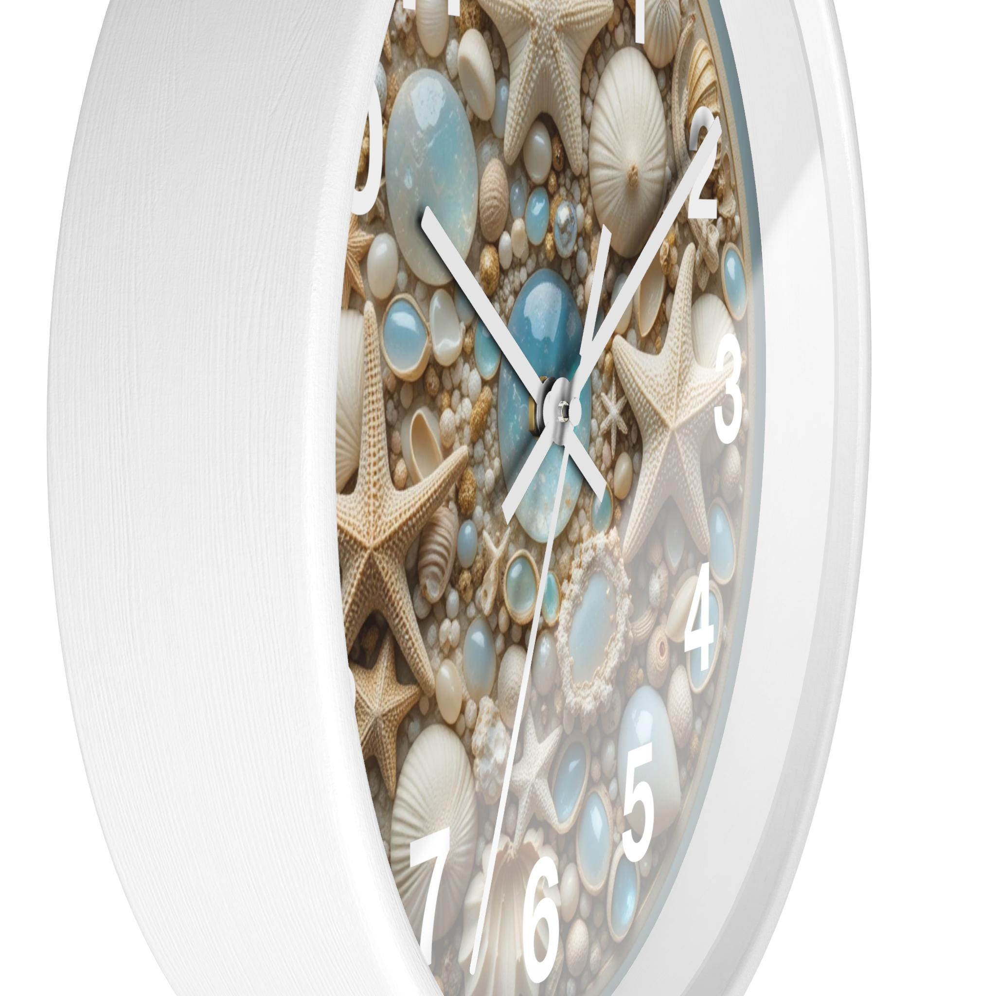 Beach Seashell Wall Clock, Coastal Opal and Starfish Clock, Cream and ...