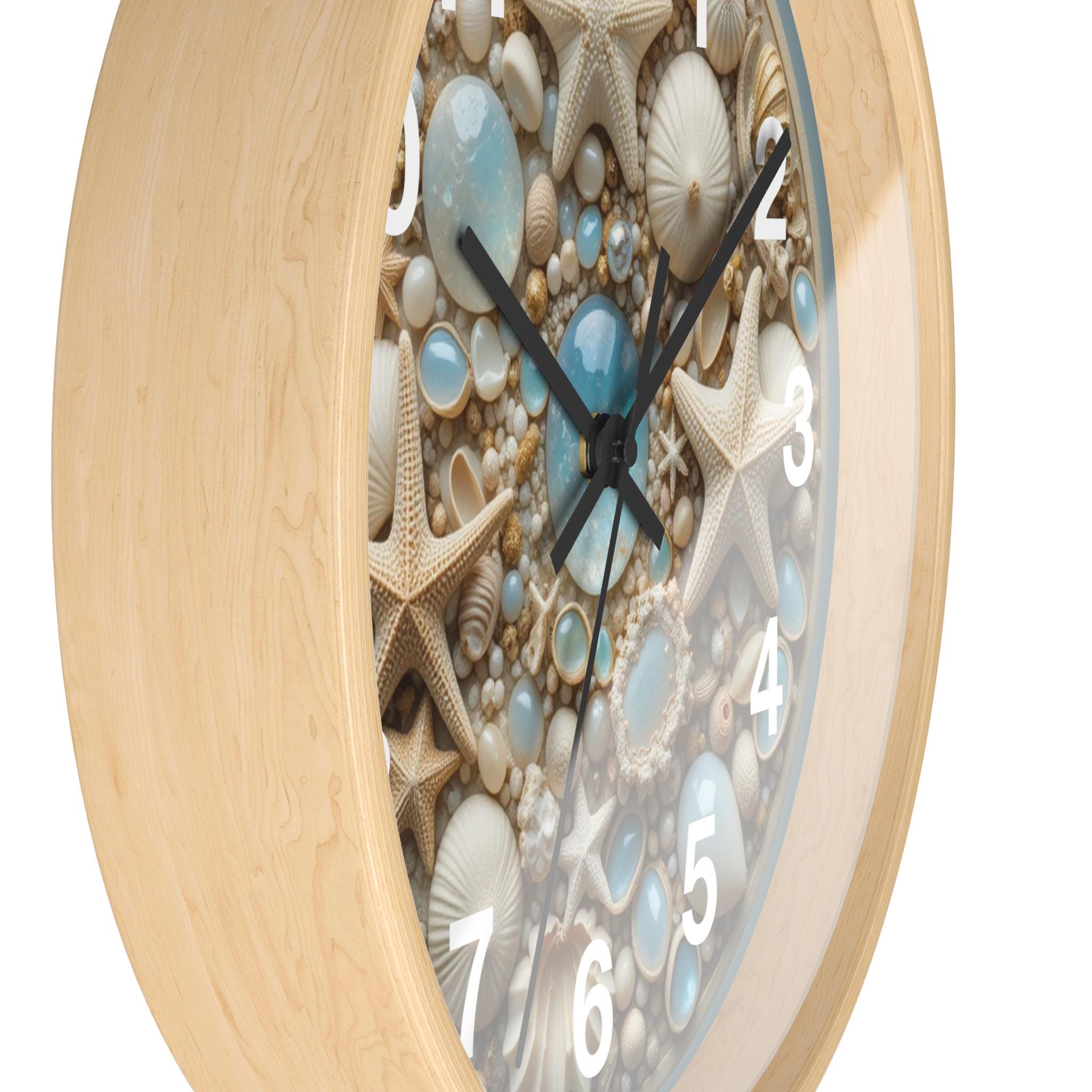Beach Seashell Wall Clock, Coastal Opal and Starfish Clock, Cream and ...
