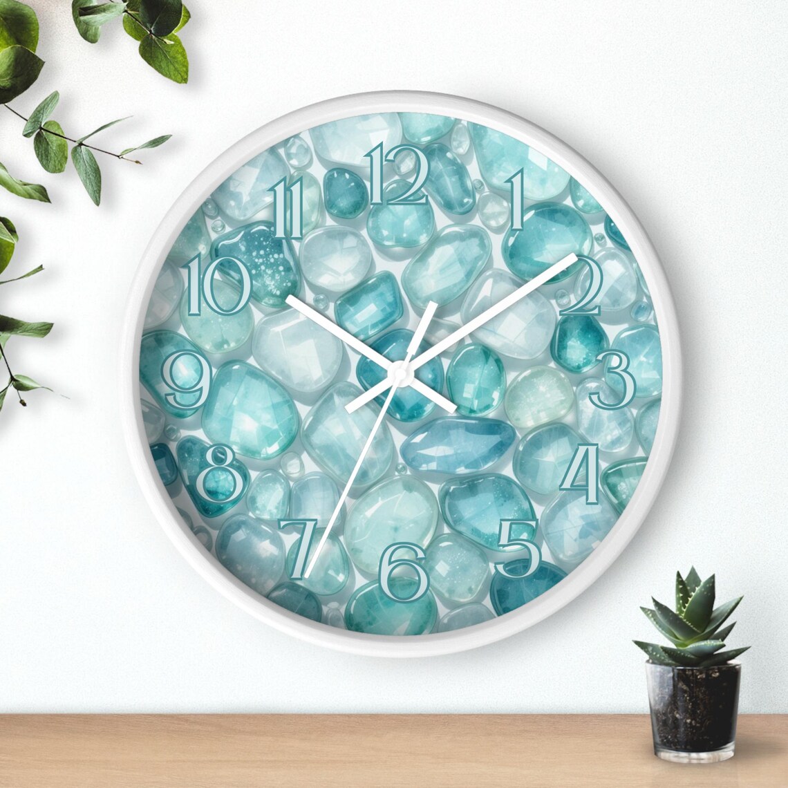 Watercolor Sea Glass Wall Clock, Coastal Aqua Blue Clock, Ocean ...
