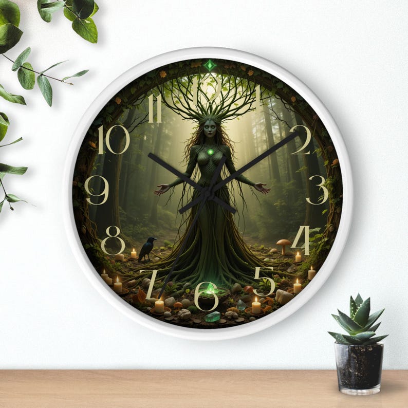 Enchanted Forest Goddess Wall Clock, Earth Tree Spirit With Crystals ...