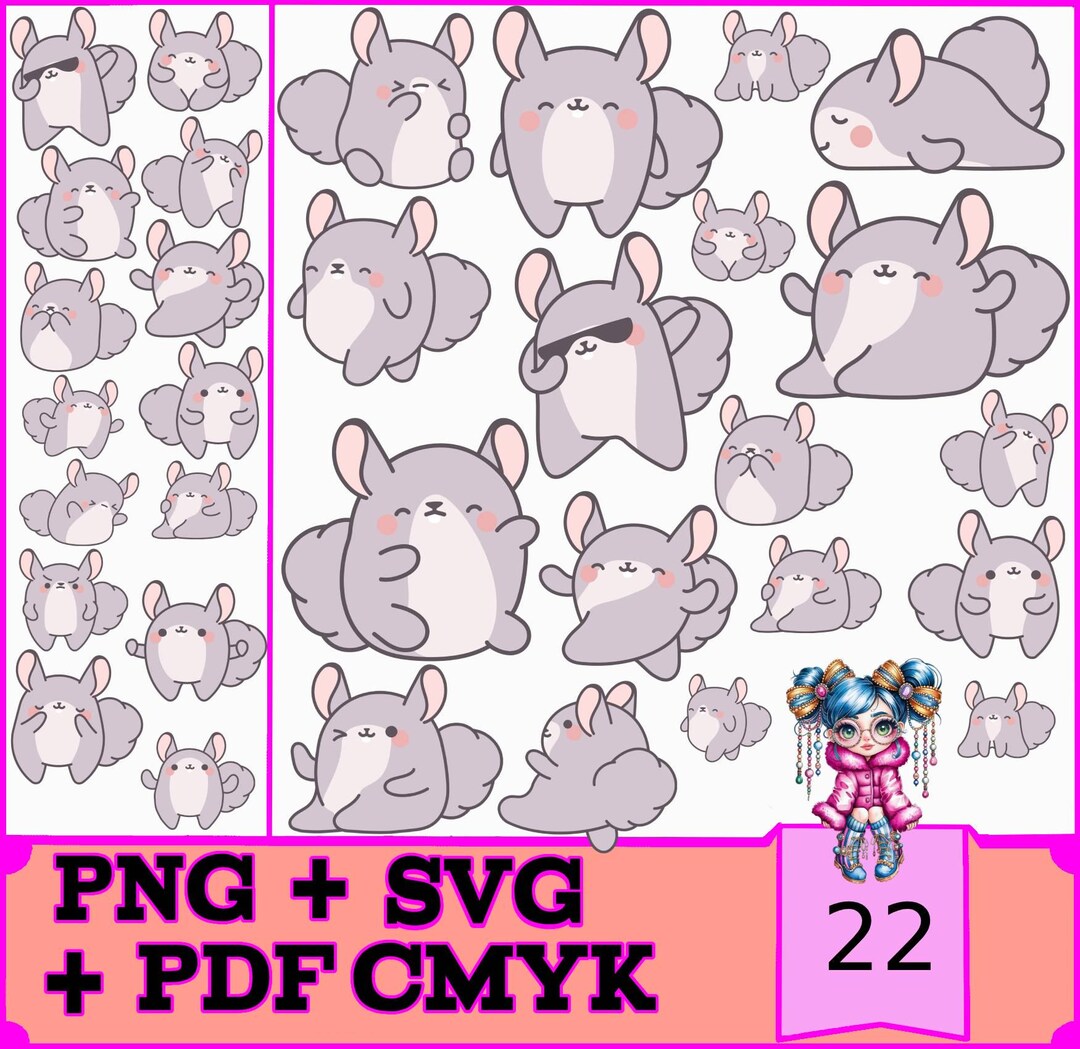 Kawaii Chinchilla Digital Stickers: PNG, SVG, PDF Files - Commercial ...