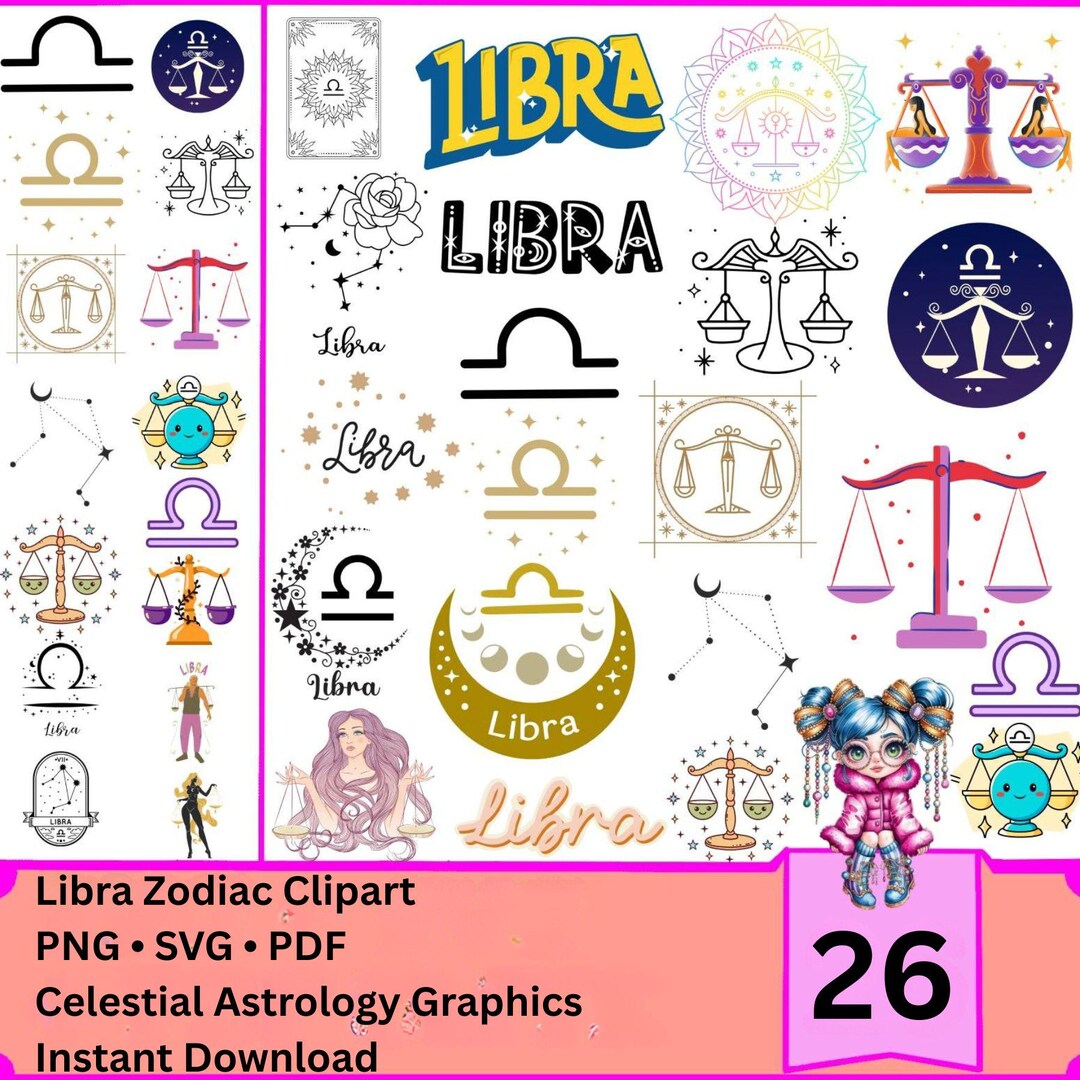 Libra Zodiac Clipart PNG SVG PDF | Libra Sign Astrology Art | Horoscope ...