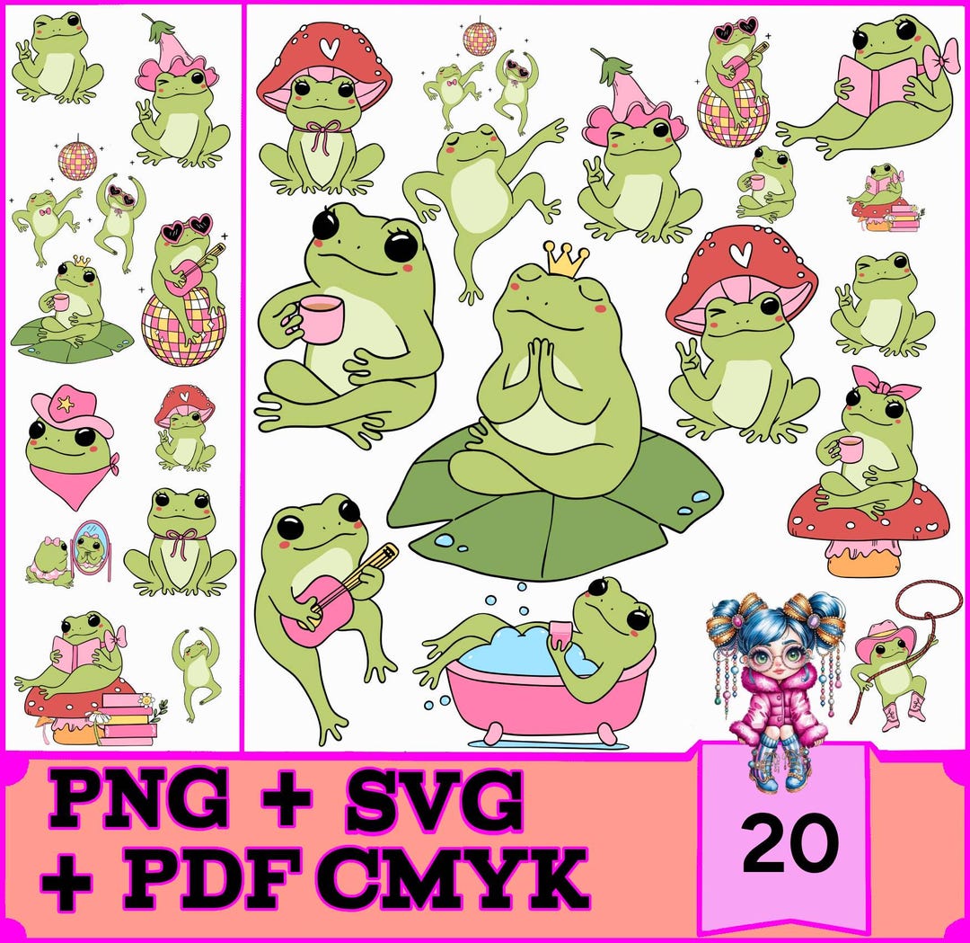 20 PNG, PDF, SVG Cute Frog Clipart Bundle, Frogs Clipart, Frogs Design ...
