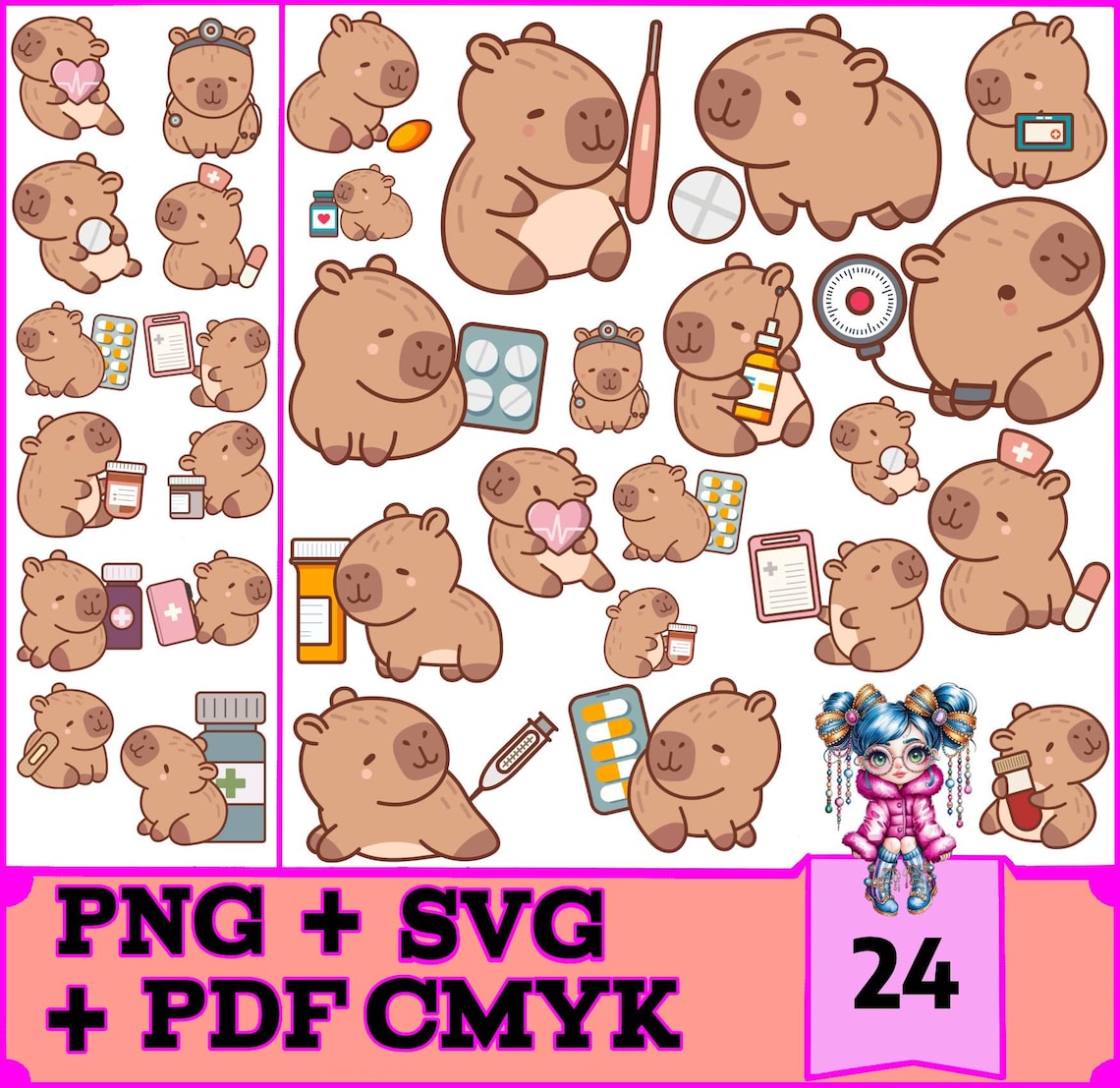 Lindo doctor capibara, PDF SVG PNG, lindo y divertido conjunto de ...