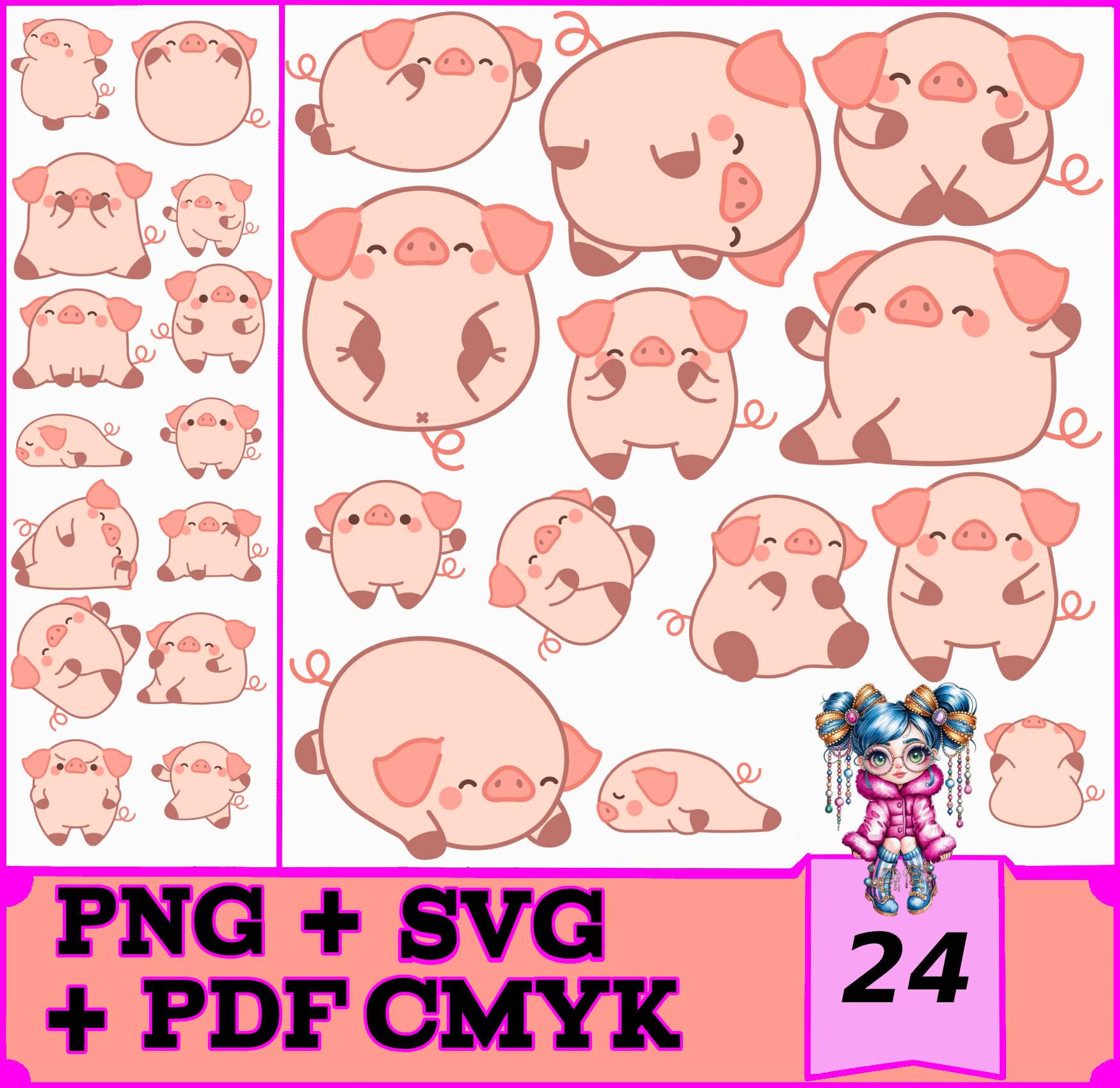 Pigs Watercolor Clipart Bundle - 24 PNG Cute Pig Images, Adorable ...