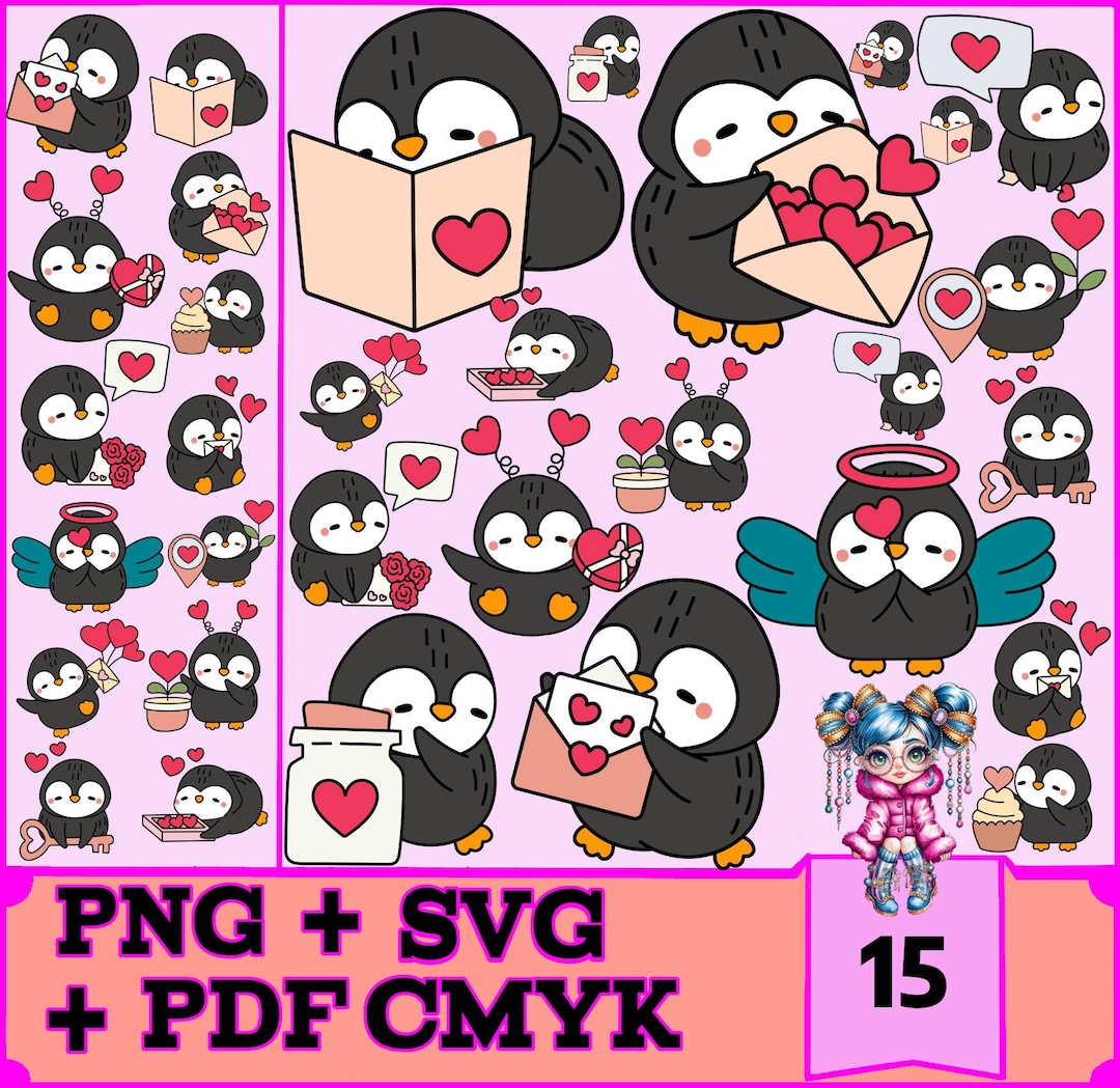 15 Penguim Valentine's Day Clipart, Svg,printable,commercial Use,cute ...