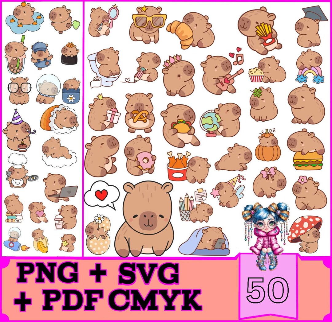 50 Capivaras Digital Stickers: PNG, SVG, PDF (commercial Use) - Etsy
