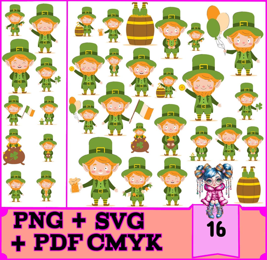 16 Leprechaun Bundle SVG & PNG for Cricut , Silhouette | Instant ...