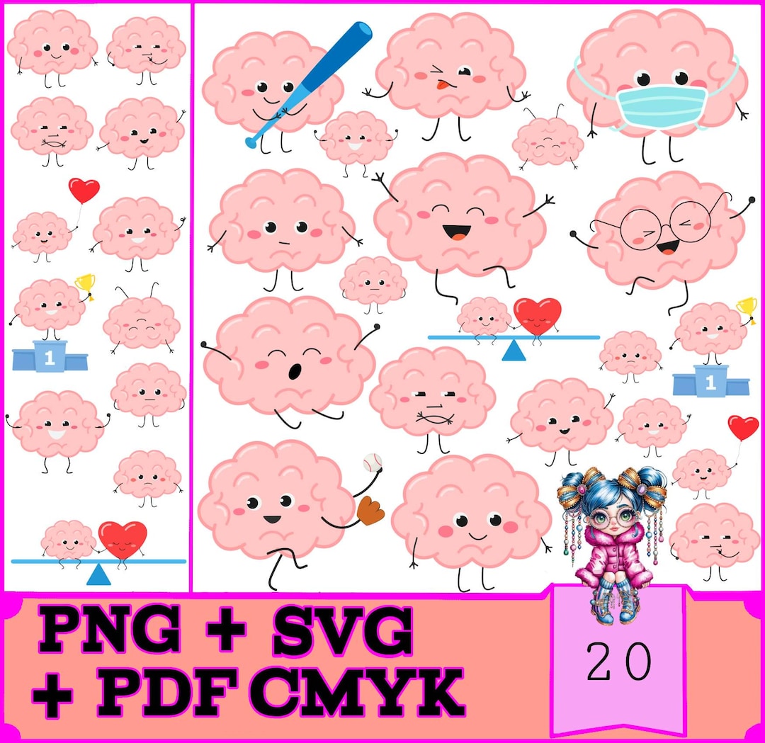 Cerebros Digital Stickers Bundle: PNG SVG PDF for Goodnotes, Commercial ...