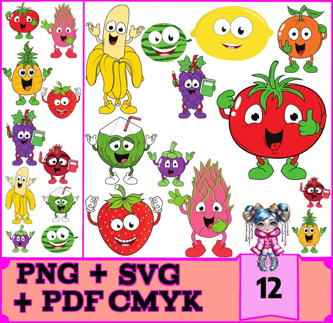 Cute Fruit Clipart - Clip Art Set of Orange, Apple, Banana, Fruit ...