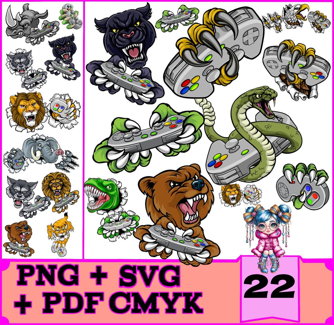 22 Game Controller Animals, Clipart PNG, SVG, PDF, Gaming ...