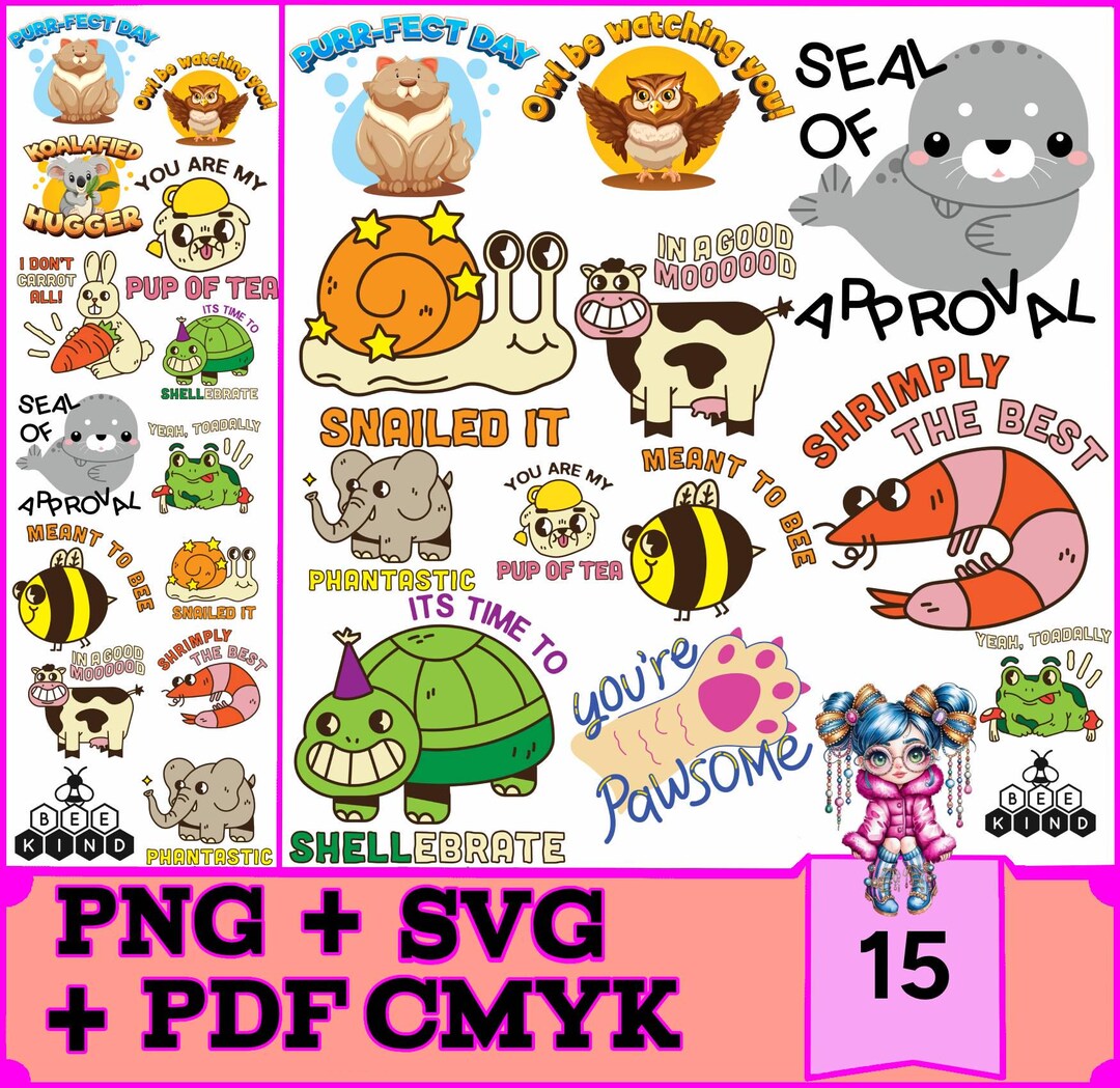 15 Animal Puns Digital Download SVG, PNG, PDF - Cute Animal Pun ...