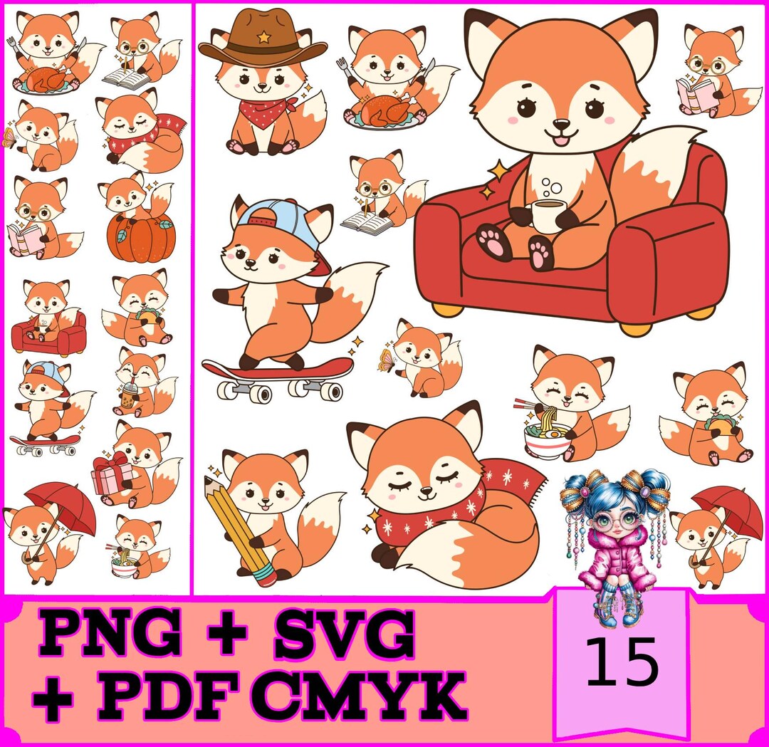 Fox Cartoon Bundle Svg, Png, Pdf,cute Animal for Cricut Maker 3 Cricut ...