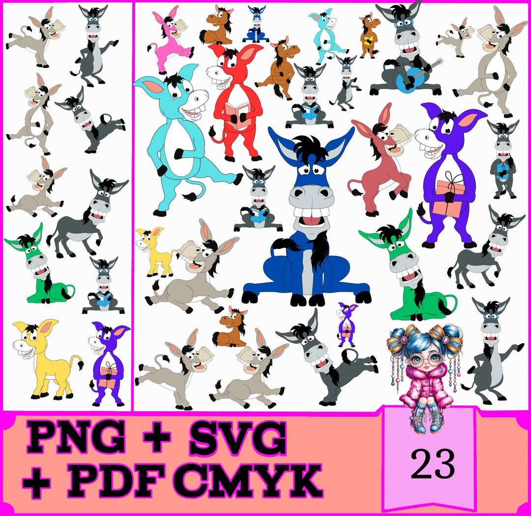 Funny Donkey Bundle | 23 Colorful Svgs for Cricut & Silhouette ...
