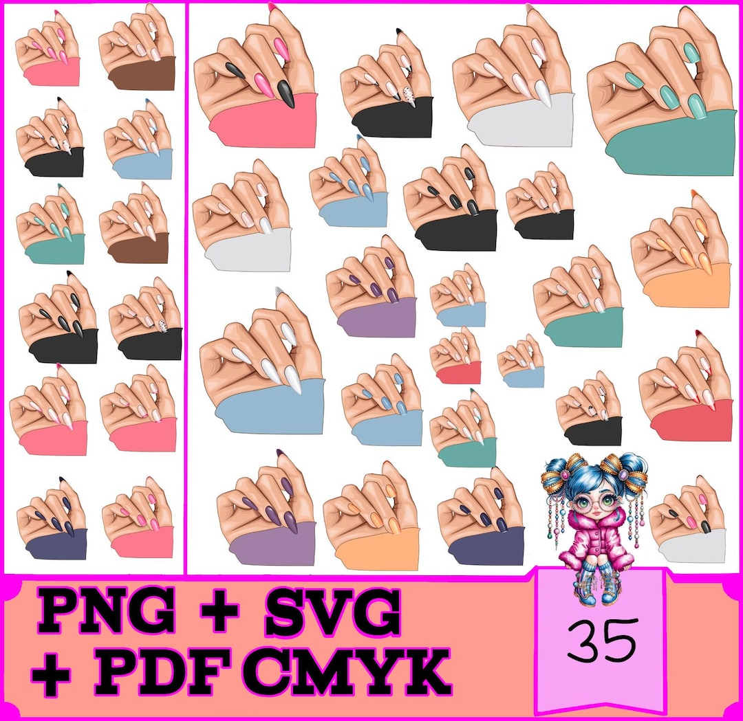 35 Colorful Nail Art Designs SVG PNG PDF | Scrapbooking, Sublimation ...