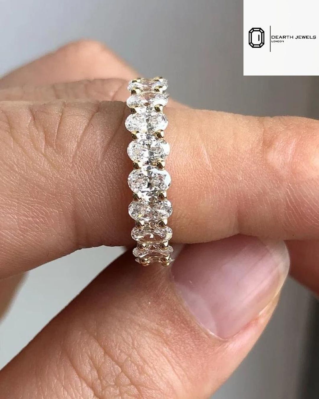 Oval Cut Lab Grown Diamond Wedding Band | 14K Solid Gold - Etsy