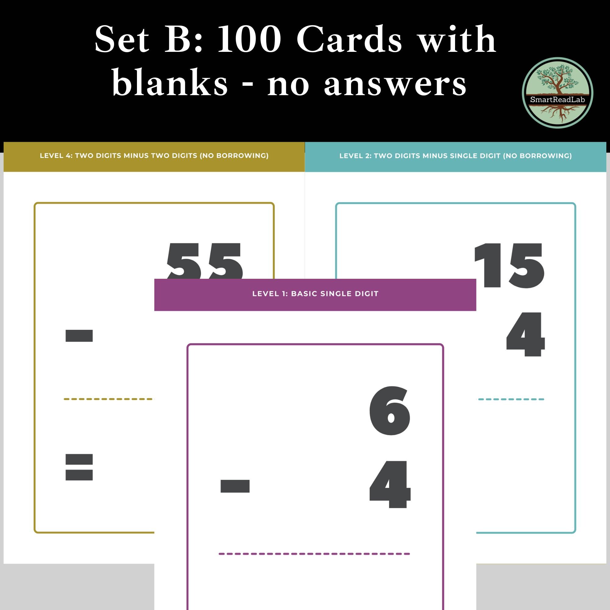 100 Subtraction Flash Cards, Printable Math Cards for Kids, Math ...