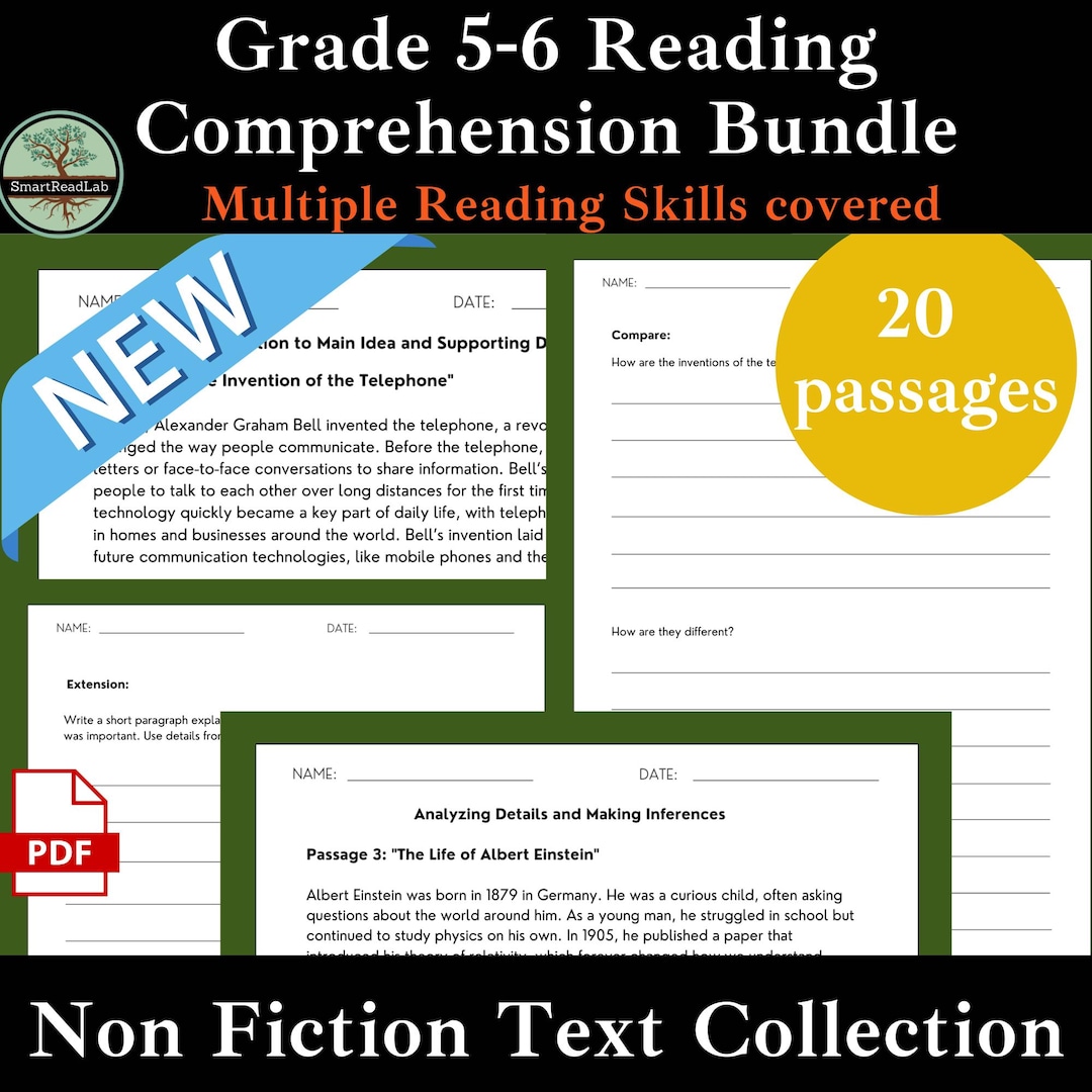 5th-6th Grade Reading Comprehension Worksheet Bundle - Printable ...