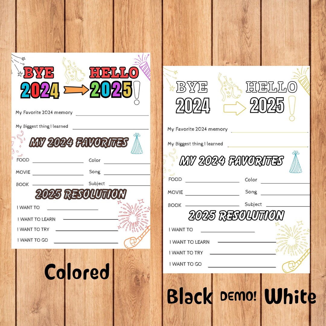New Years Resolution Printable Coloring Page, Kids 2025 Goals, New Year ...