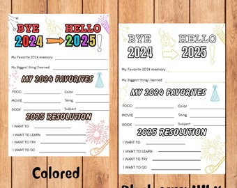 New Years Resolution Printable Coloring Page, Kids 2025 Goals, New Year ...