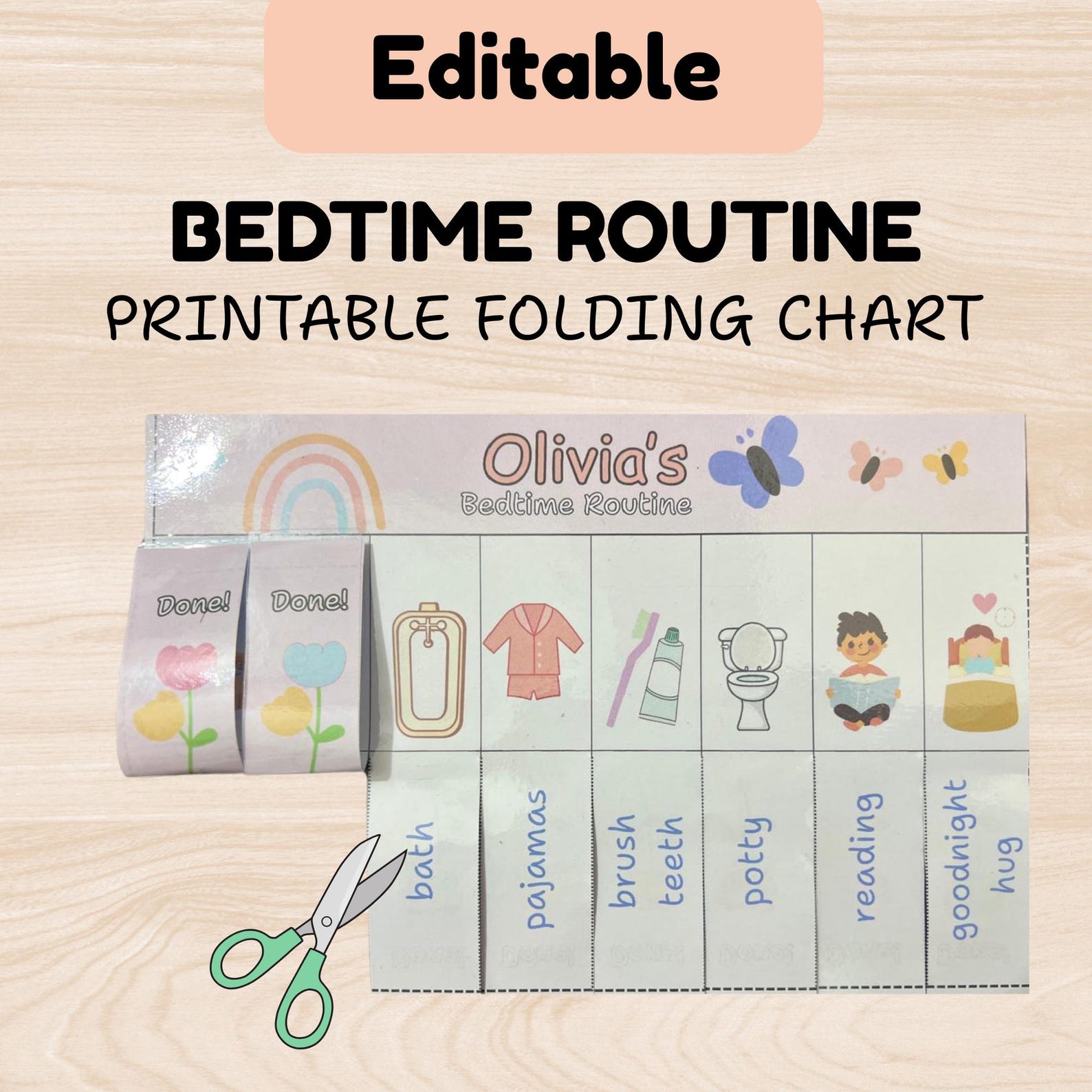 Editable Bedtime Routine Chart, Printable Folding / Flip Chart : Kids ...