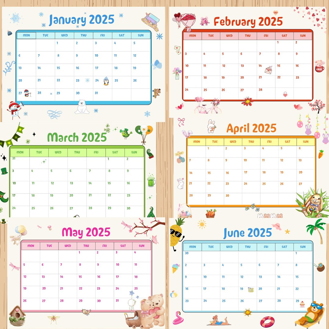 2025 Calendar Printable, Cute Kids Calendar 2025, Wall Calendar PDF ...
