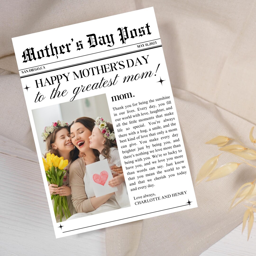 Editable Mothers Day Newspaper Template, Personalized Mothers Day Gift ...