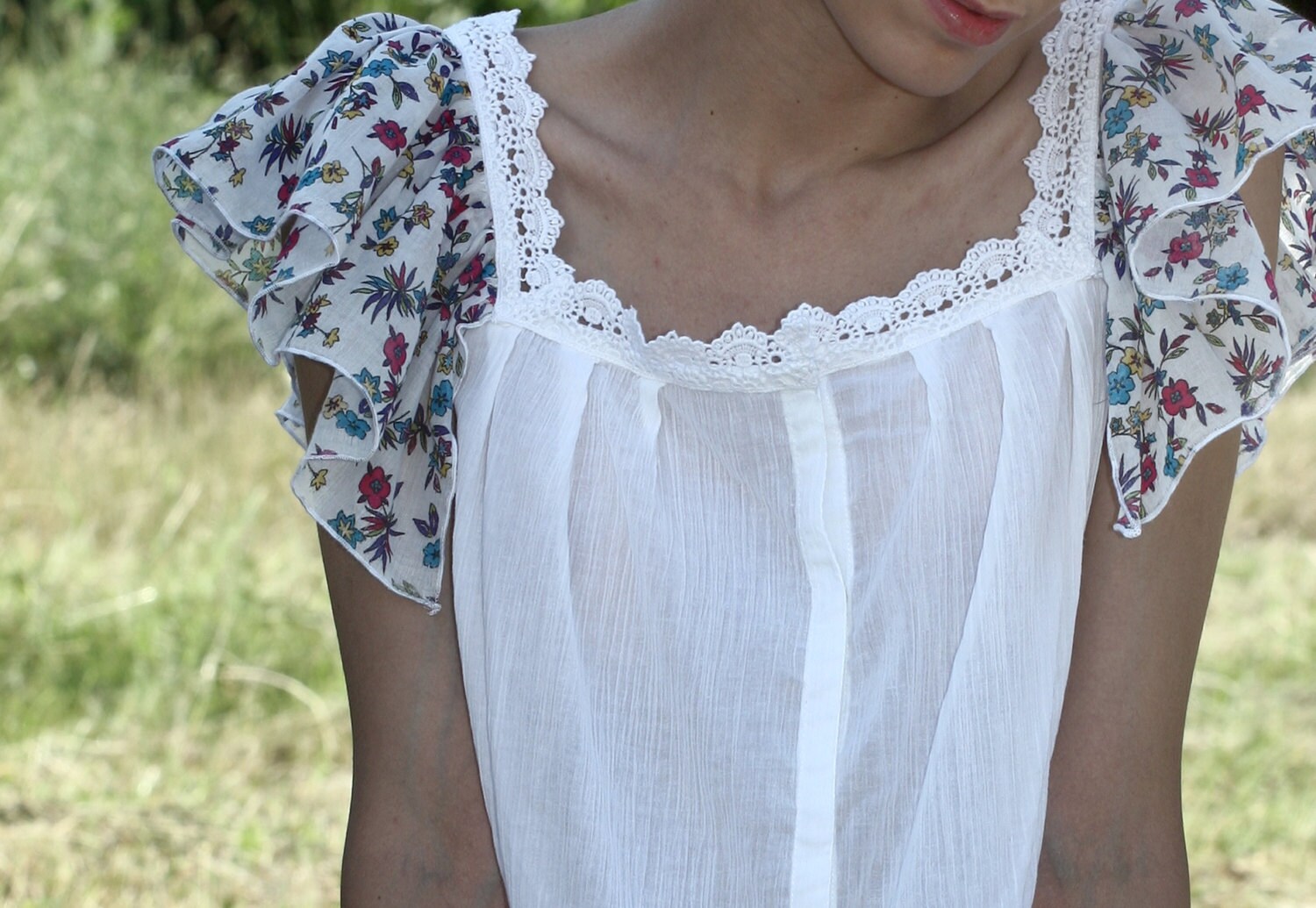 Butterfly Sleeve Top, White Lace Tee, Cotton Top, Sexy White Top ...