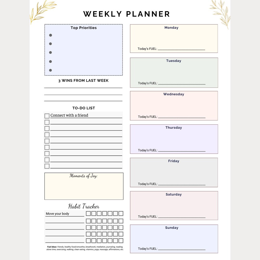 Weekly Planner - Organization Tracker - Productivity - Etsy