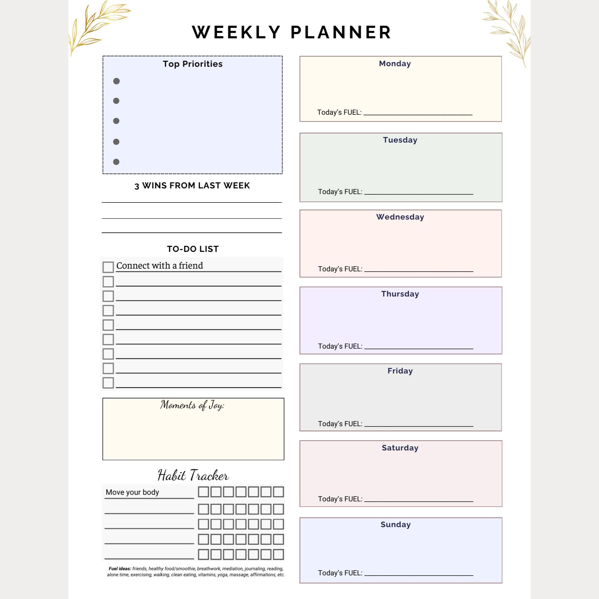 Weekly Planner - Organization Tracker - Productivity - Etsy