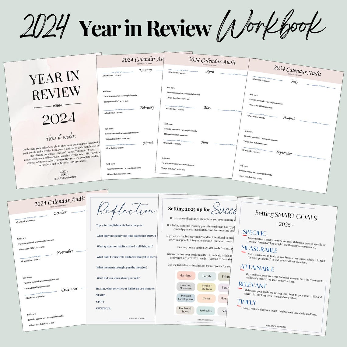 2024 Year in Review Calendar Audit Time Management Workbook Planner - Etsy