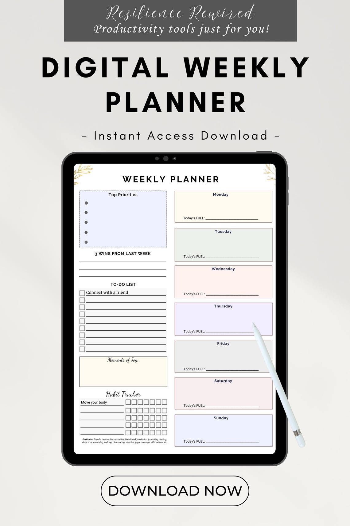 Weekly Planner - Organization Tracker - Productivity - Etsy