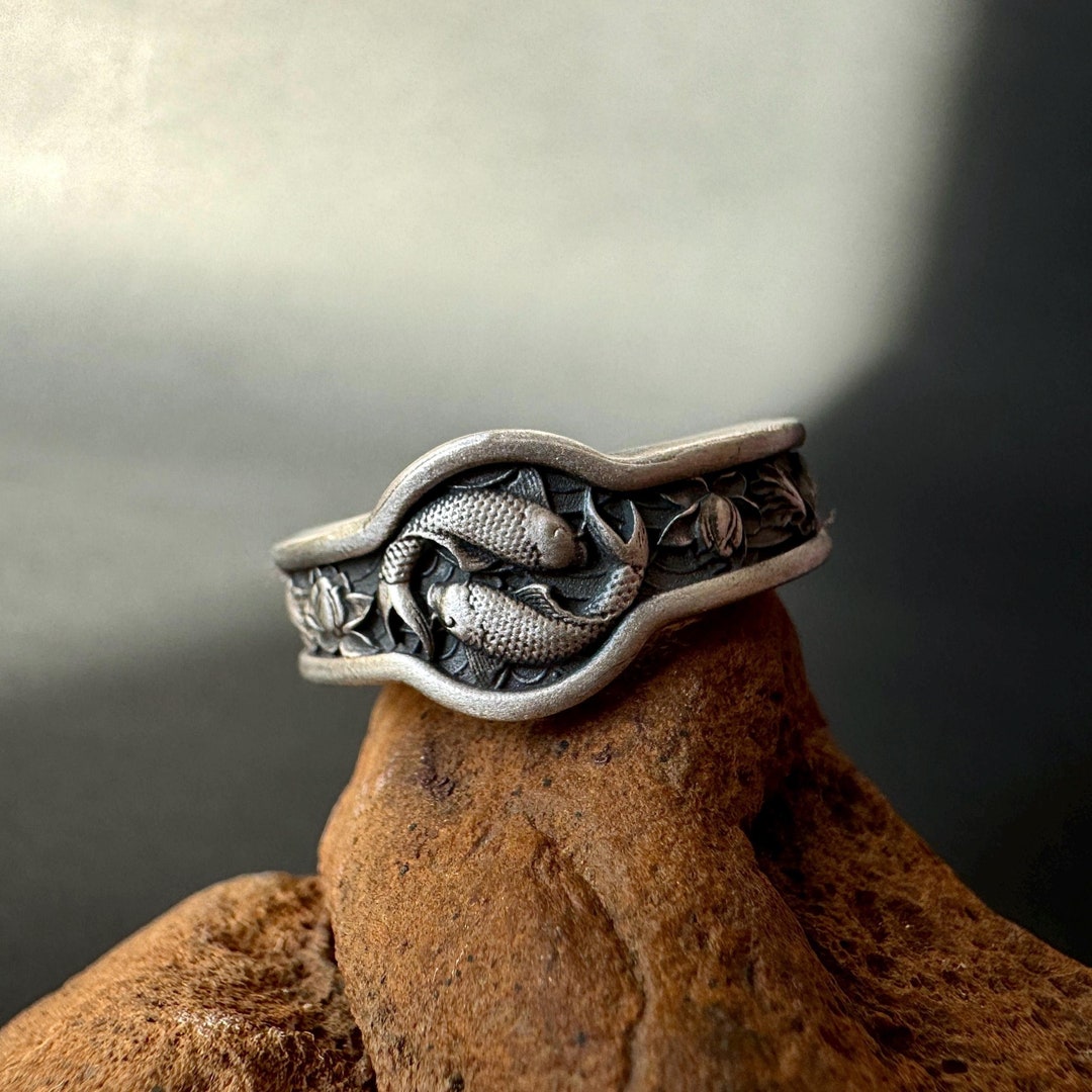 Koi Fishes Yin Yang Symbol Statement Ring, 925 Sterling Silver Peace ...