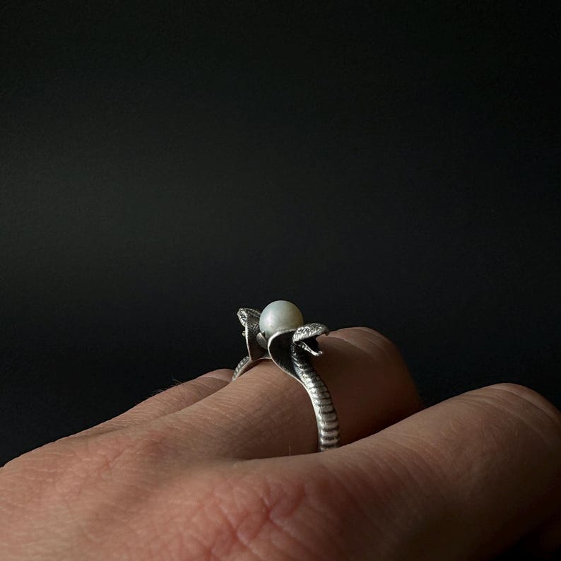 Pearl Double-headed Snake Ring, 925 Sterling Silver Cobra Jewelry, Ring ...